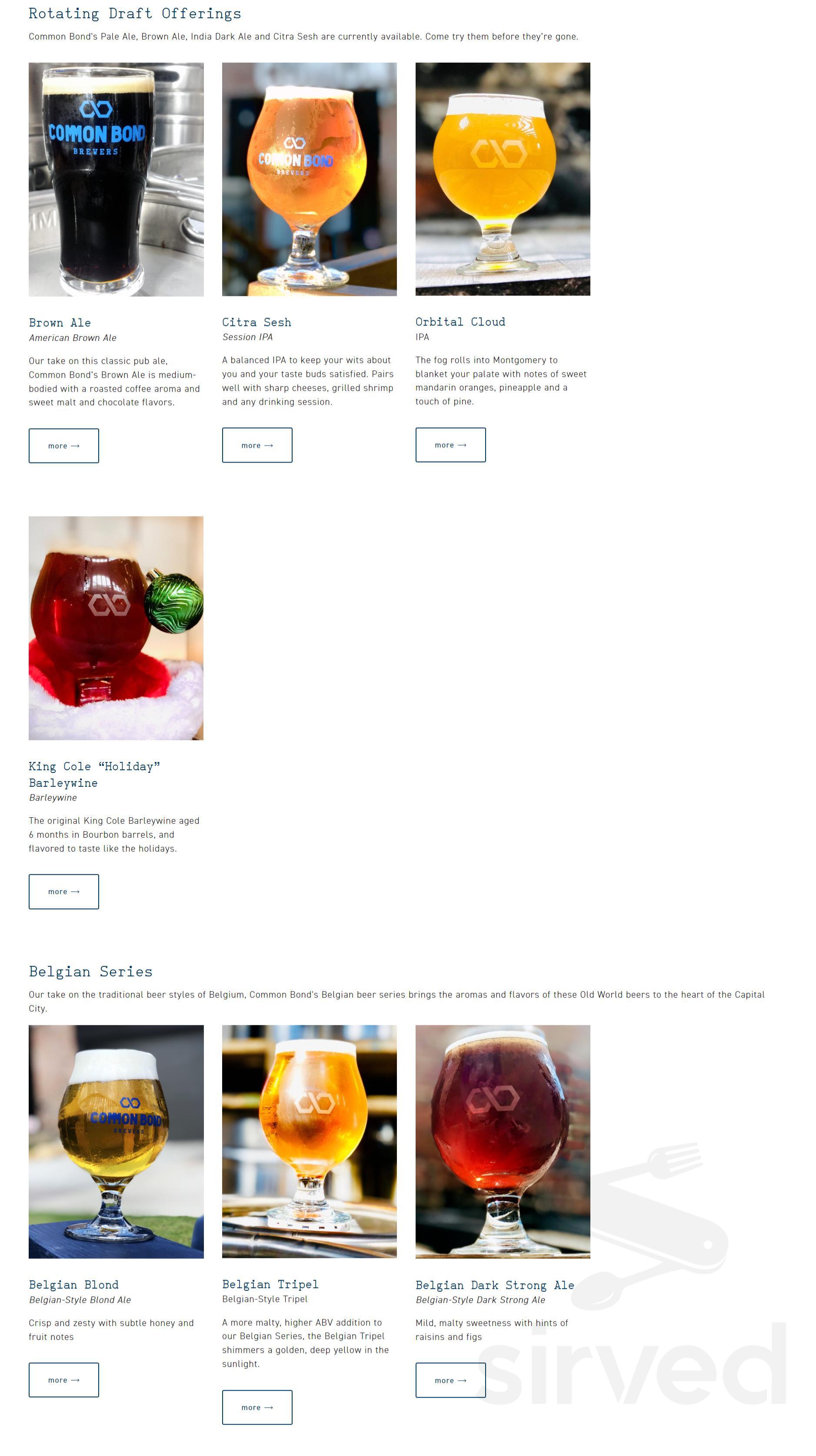 Common Bond Brewers menu in Montgomery, Alabama, USA