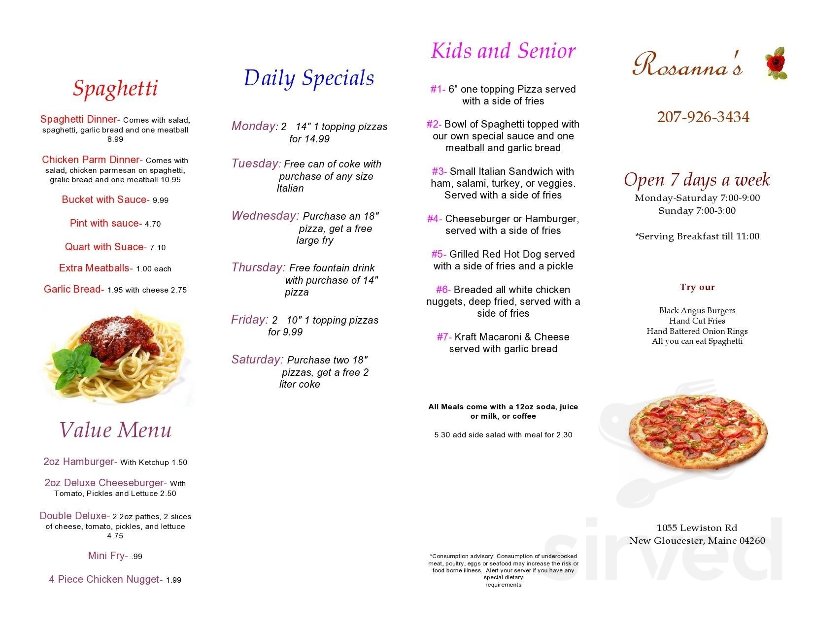 Rosanna's Restaurant menus in New Gloucester, Maine, United States