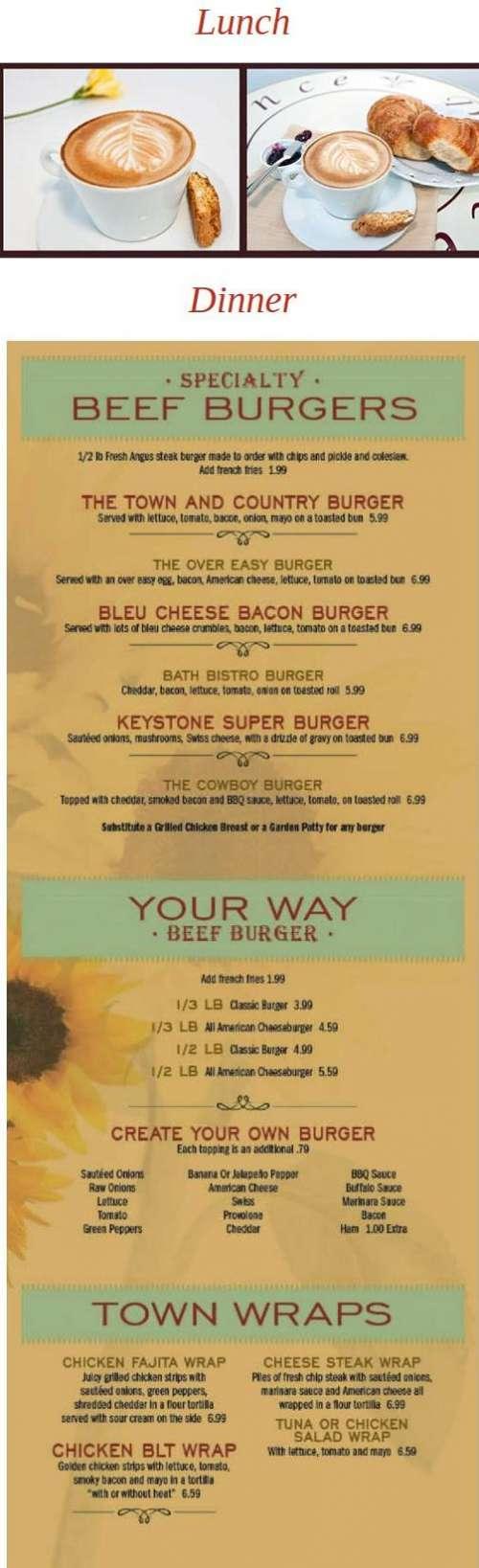 Town & Country Restaurant menu in Bath, Pennsylvania, USA