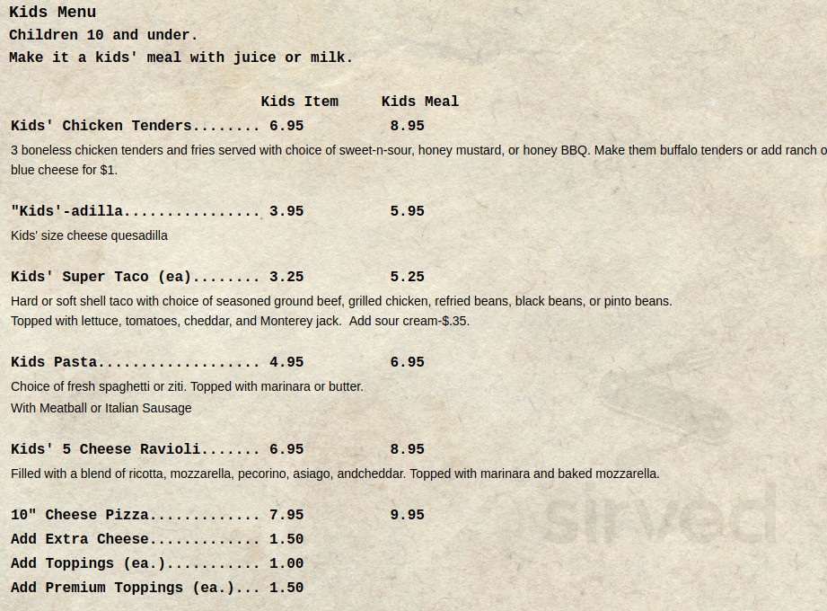 Two Brothers Pizza & Mexican menu in Sandwich, Massachusetts, USA