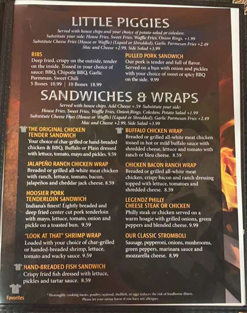 Legendz Sports Bar and Grill menu in French Lick, Indiana, USA