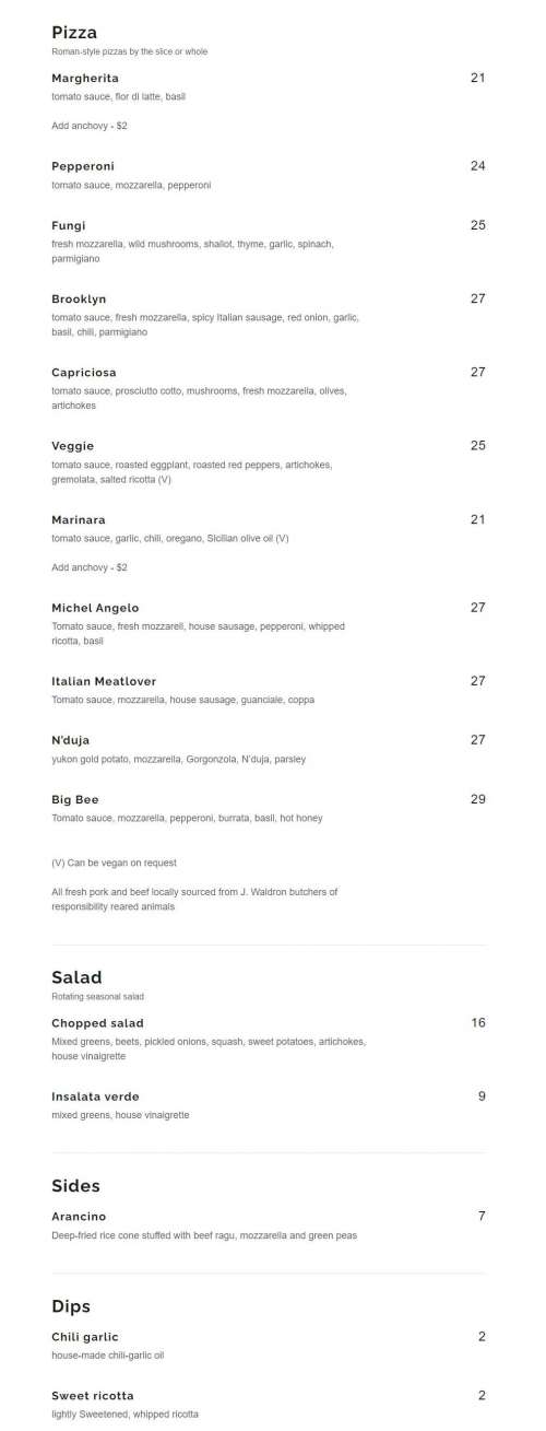 Flora Pizzeria menu in Hamilton, Ontario, Canada