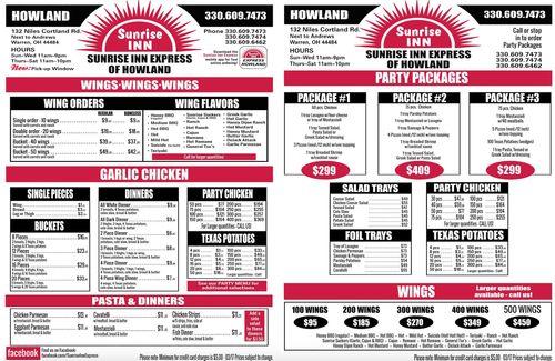 Sunrise Inn Express menu in Warren, Ohio, USA