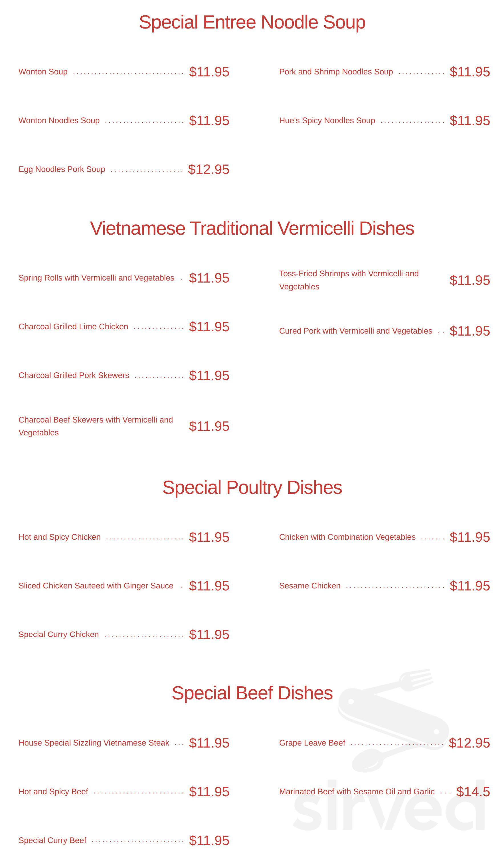 Menu - Sterling VA's Taste of Vietnam Restaurant | Sirved