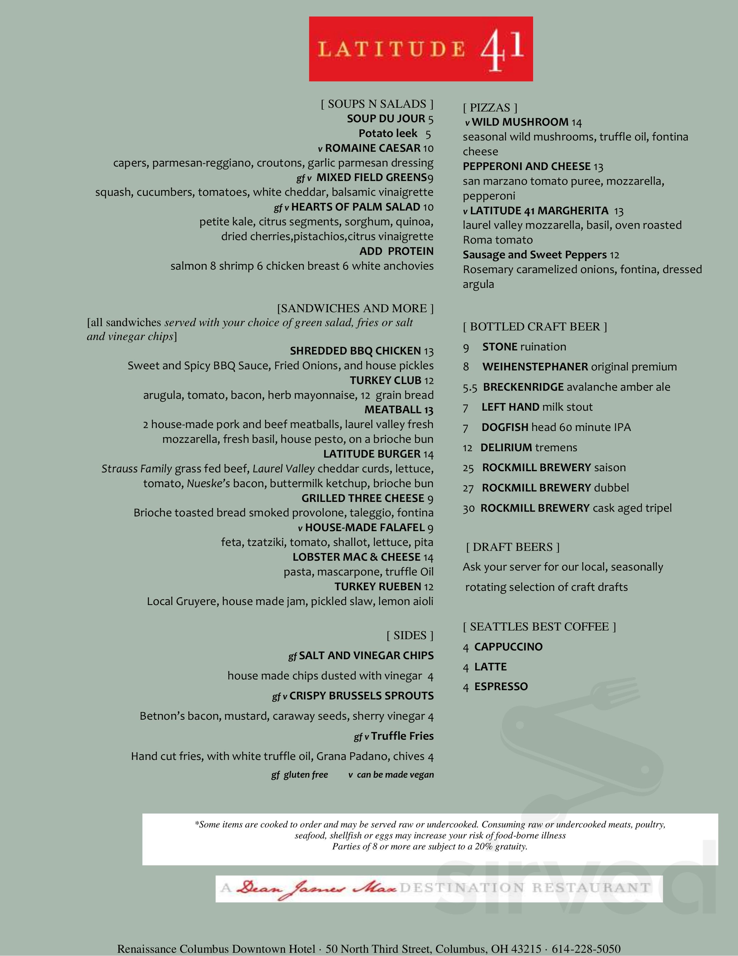 Renaissance Columbus Downtown Hotel menu in Columbus, Ohio, USA