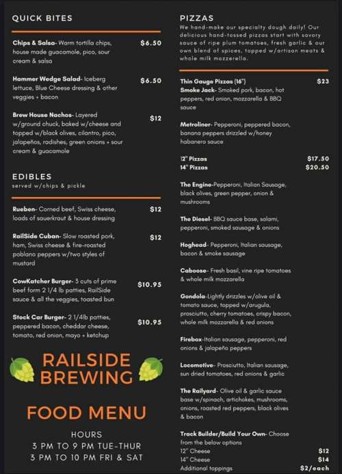 RailSide Brewing menu in Vancouver, Washington, USA