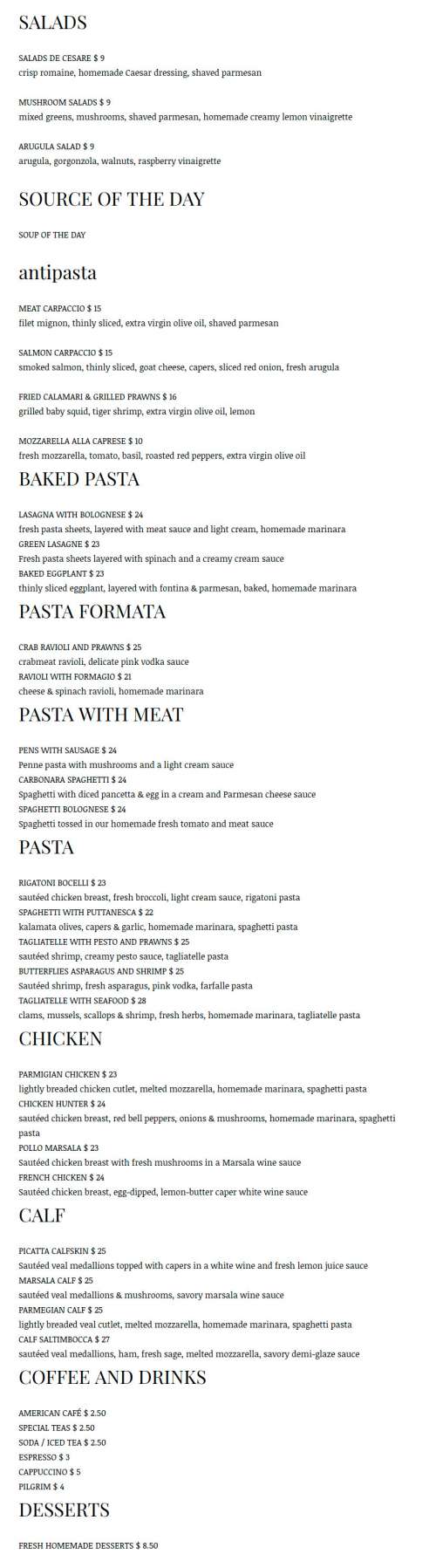 Bocelli Italian Restaurant menu in Gwynedd Valley, Pennsylvania, USA