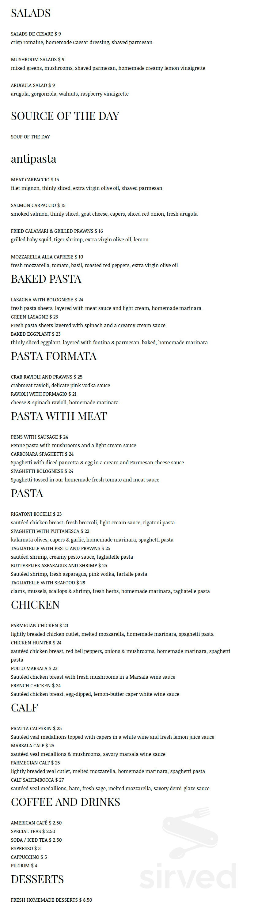 Menu for Bocelli Italian Restaurant in Gwynedd Valley, PA | Sirved