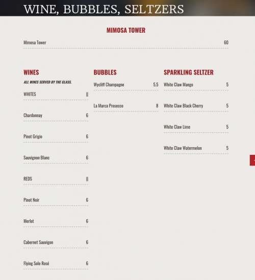 Ed's Tavern menu in Charlotte, North Carolina, USA