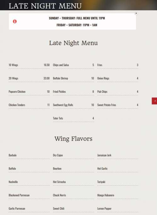 Ed's Tavern menu in Charlotte, North Carolina, USA