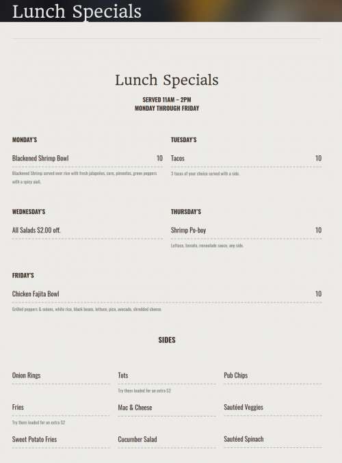 Ed's Tavern menu in Charlotte, North Carolina, USA