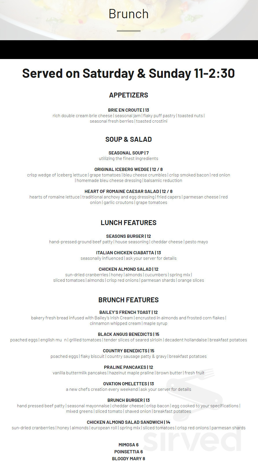 Menu for Seasons 101 in Sevierville, TN | Sirved