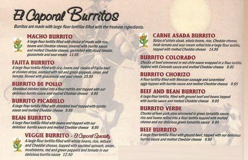 El Caporal Mexican Restaurant menu in North Bend, Washington, USA