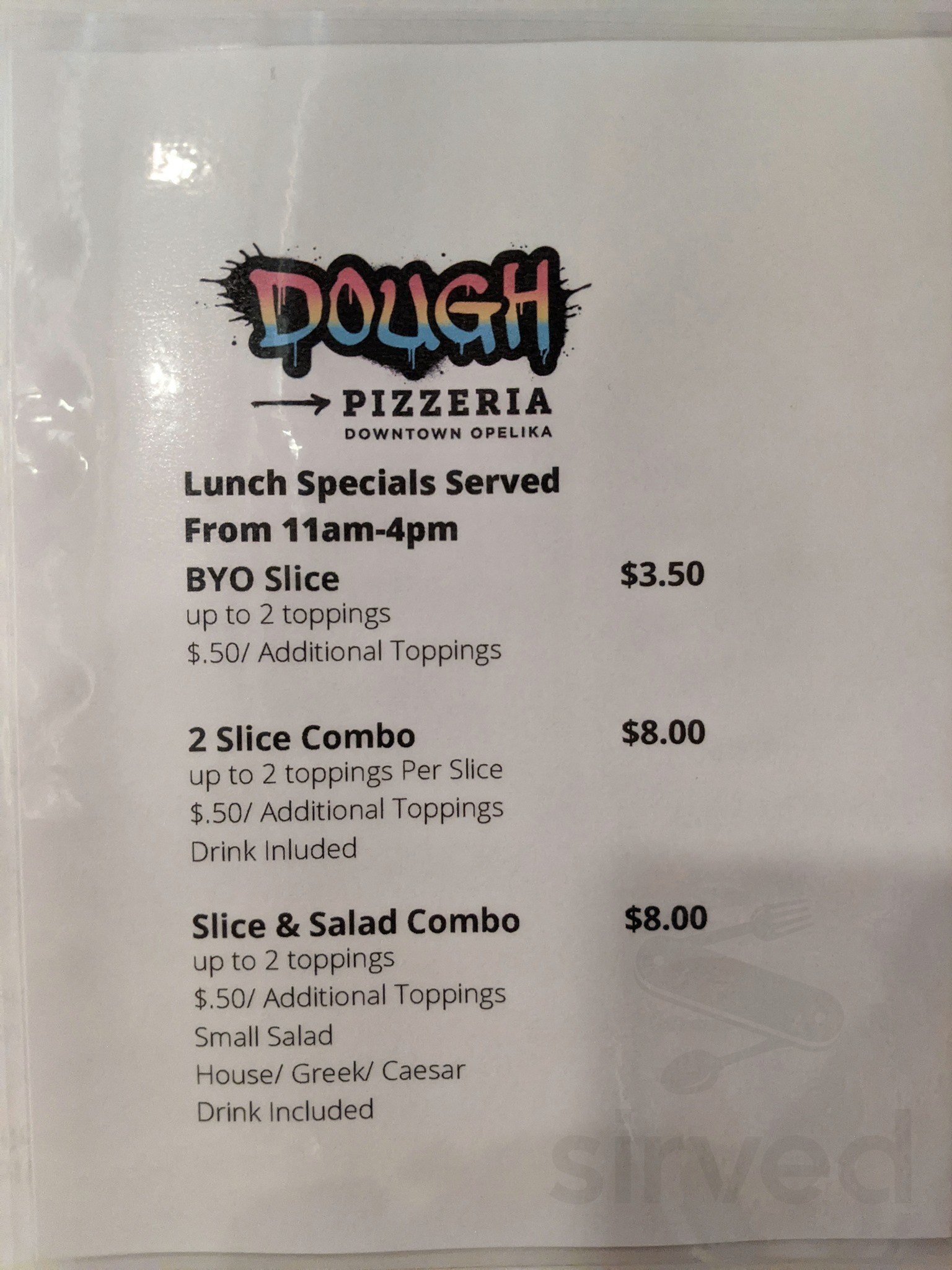 Menu - Opelika AL's Dough Pizzeria | Sirved