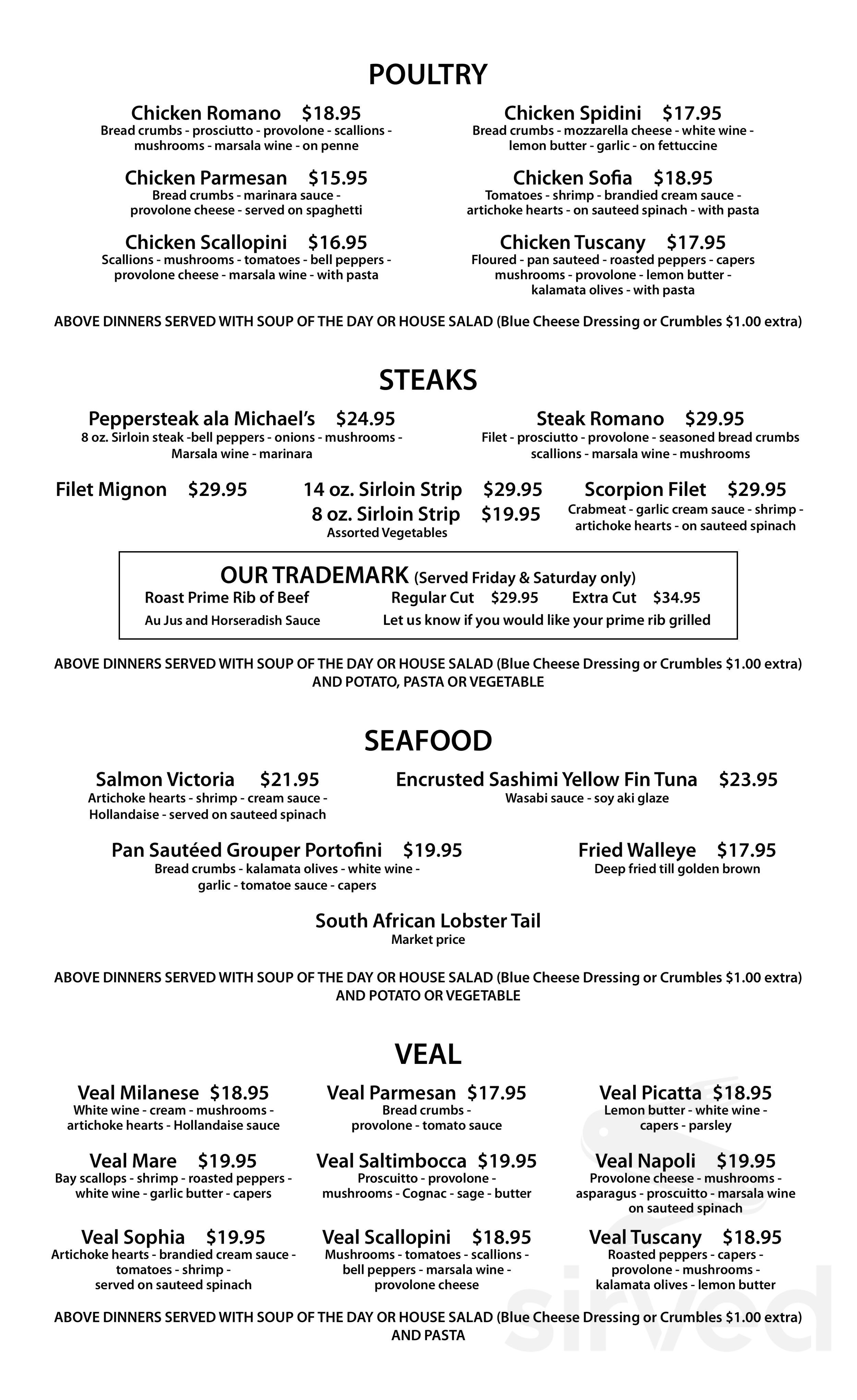 Menu - Highland IL's Michael's Restaurant | Sirved
