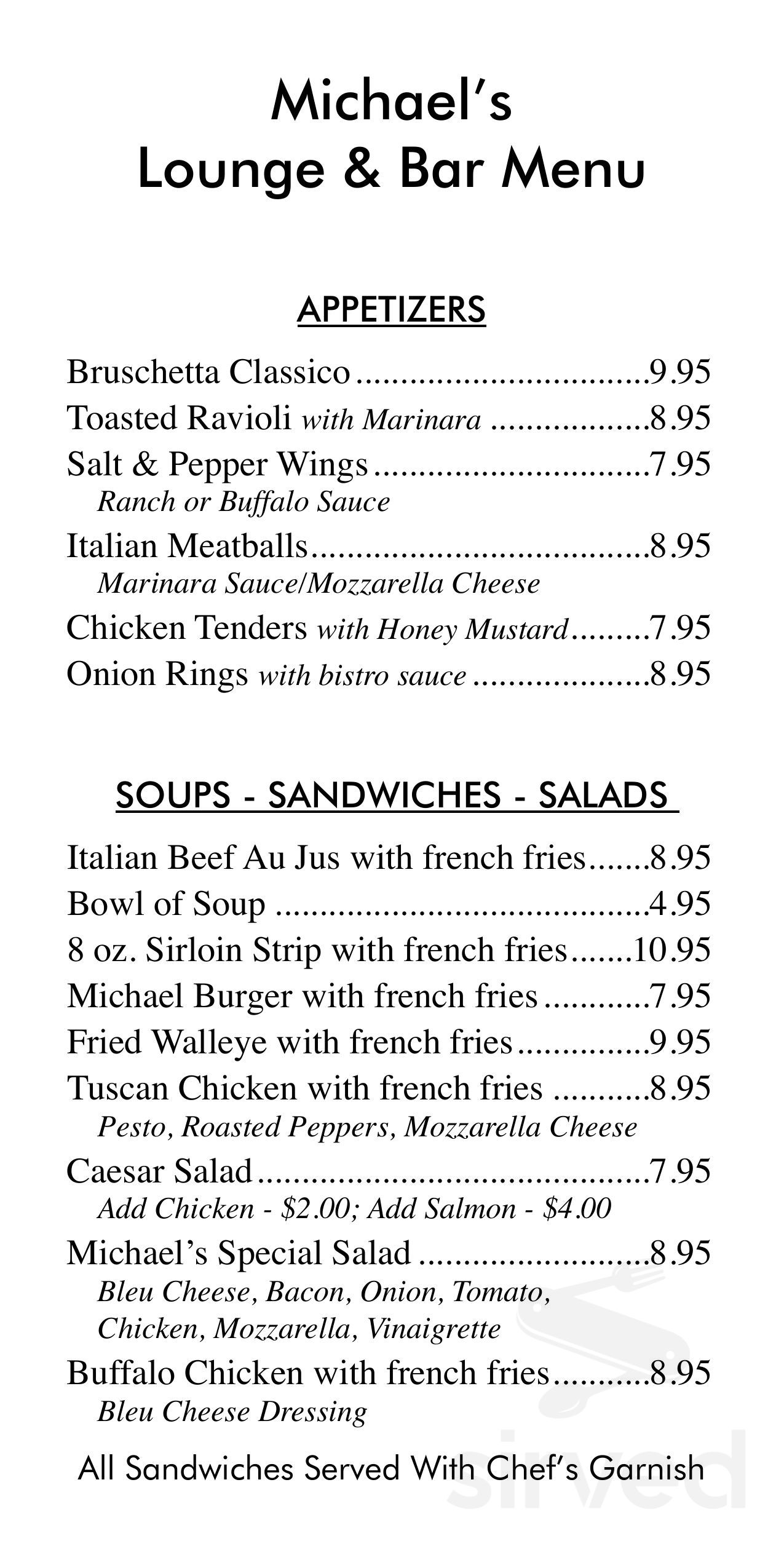 Menu - Highland IL's Michael's Restaurant | Sirved
