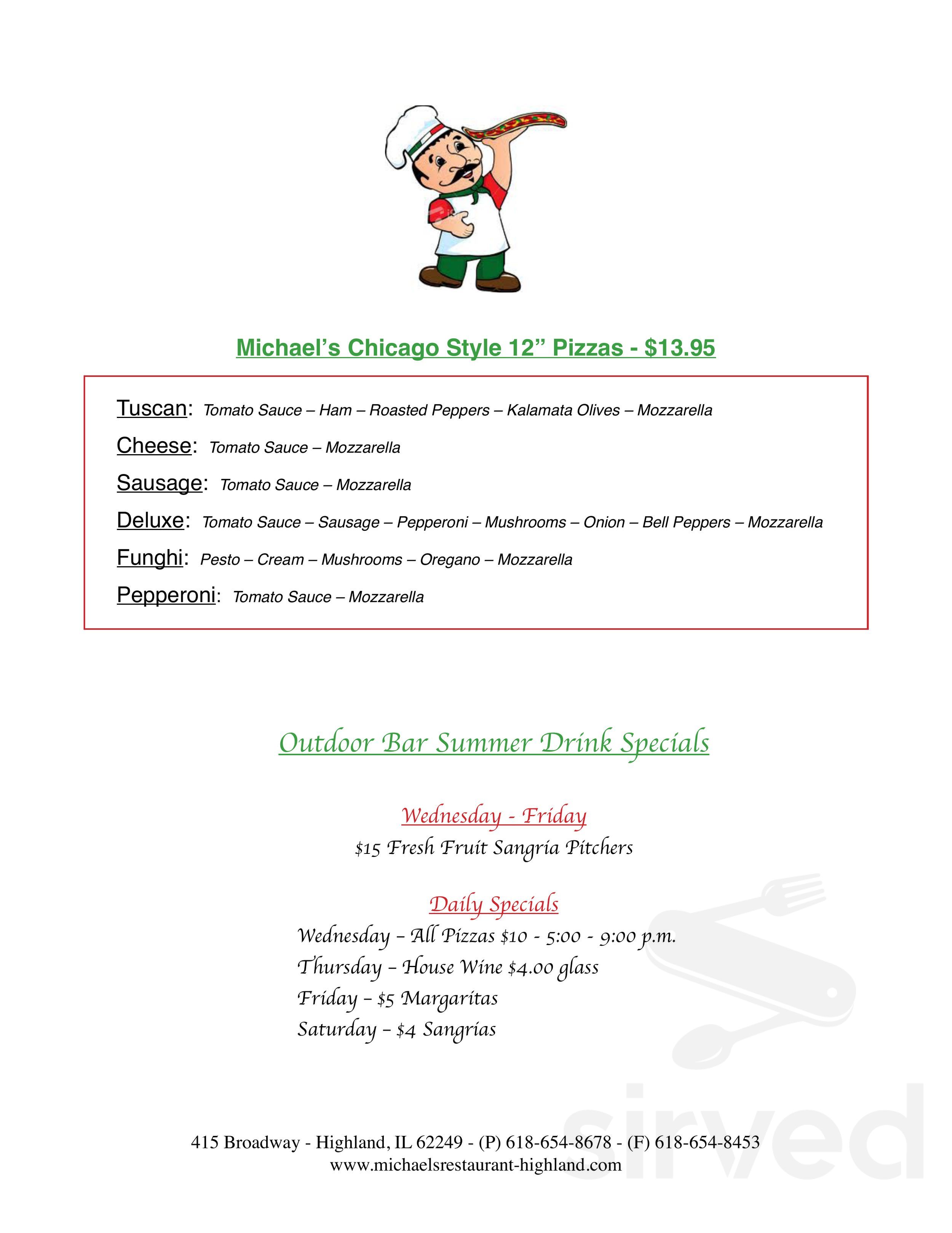 Michael's Restaurant menu in Highland, Illinois, USA