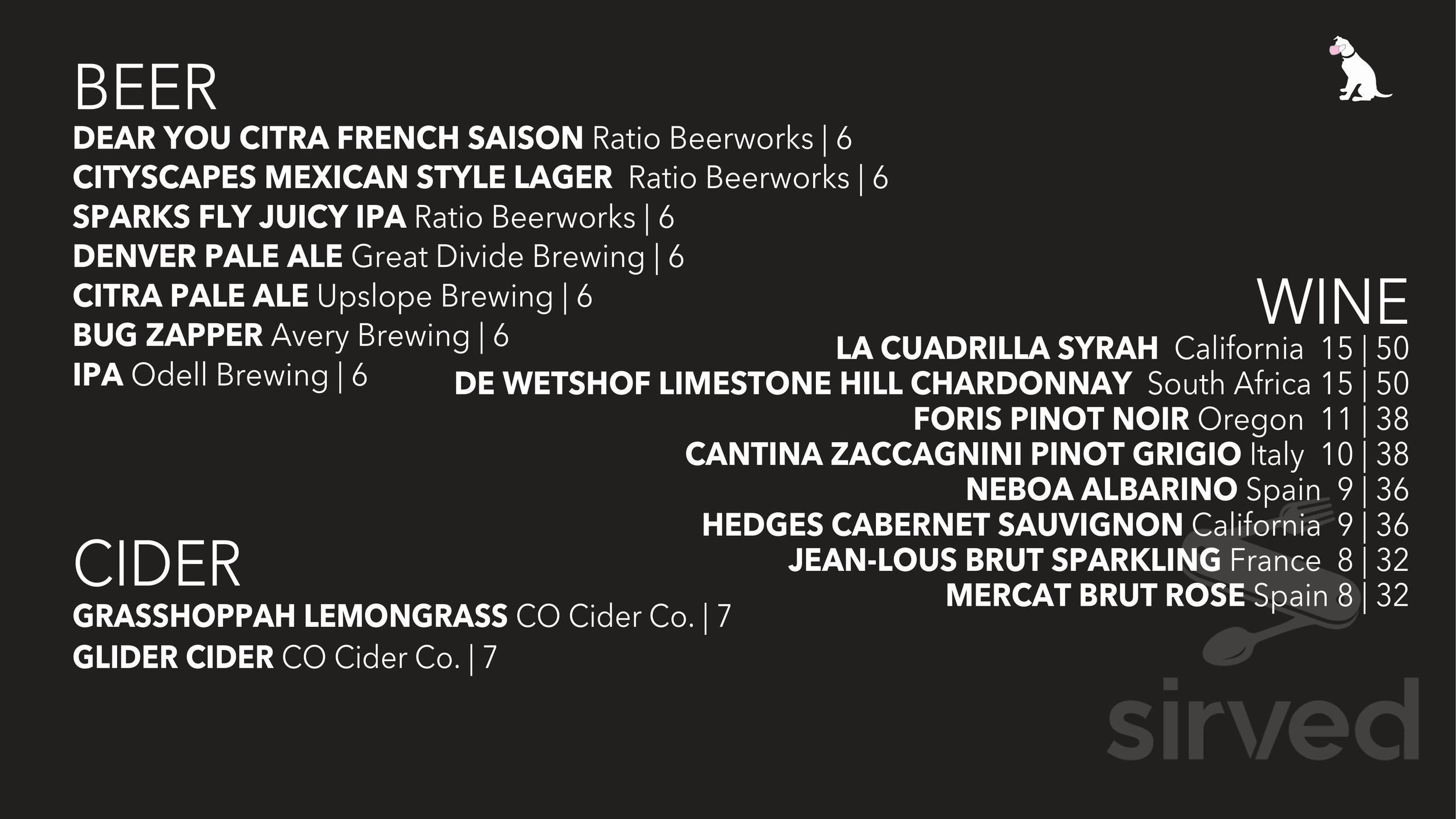 MCA Cafe menu in Denver, Colorado, USA