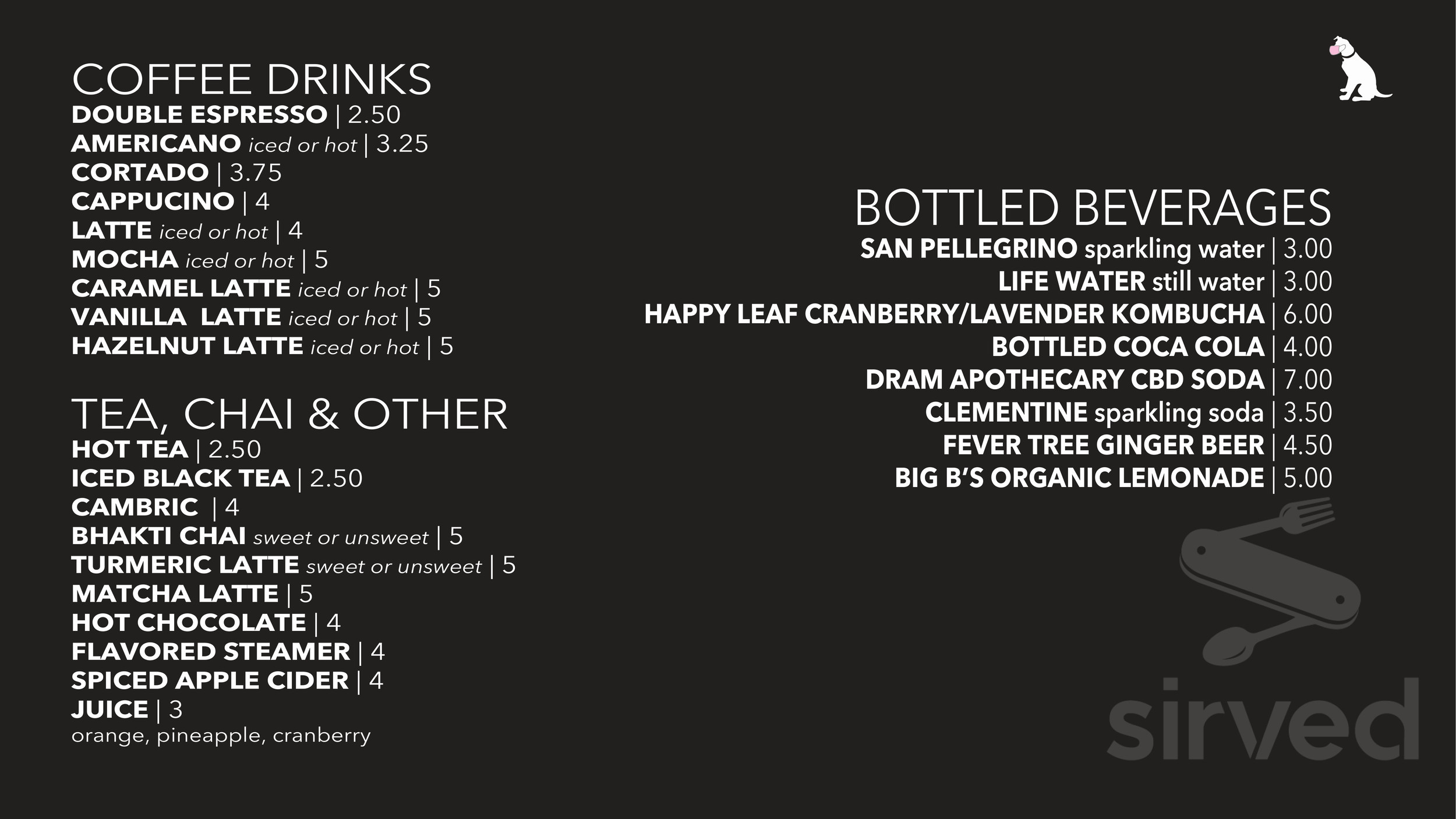 MCA Cafe menu in Denver, Colorado, USA