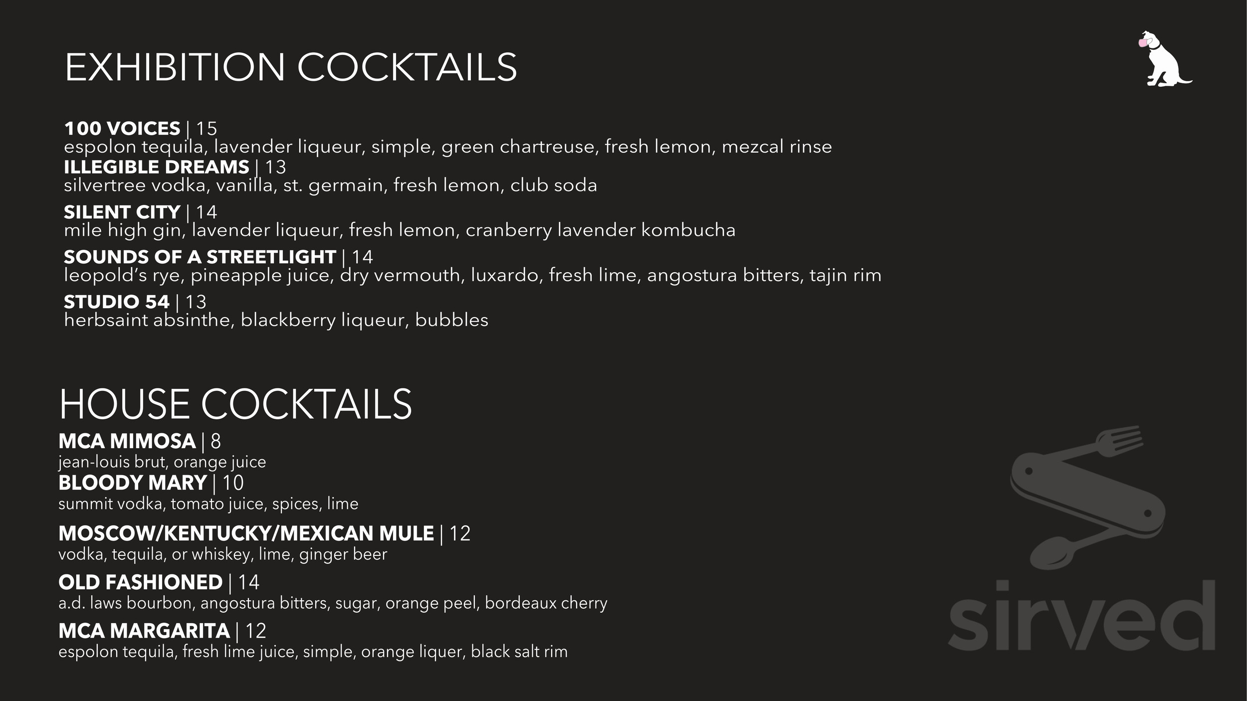 MCA Cafe menu in Denver, Colorado, USA