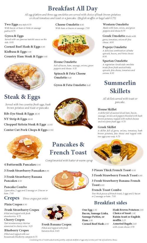 Summerlin Cafe menu in Fort Myers Beach, Florida, USA