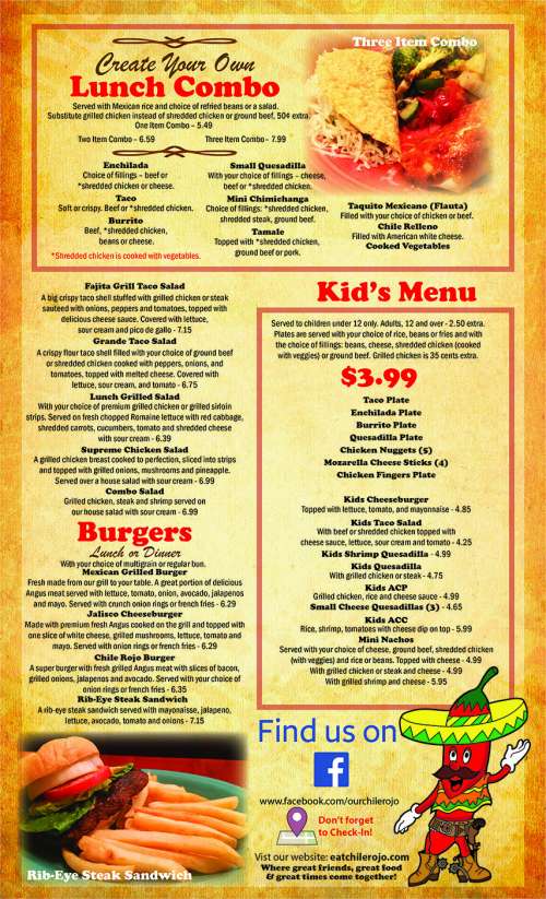 Chile Rojo Mexican Cuisine menu in Mt Airy, North Carolina, USA