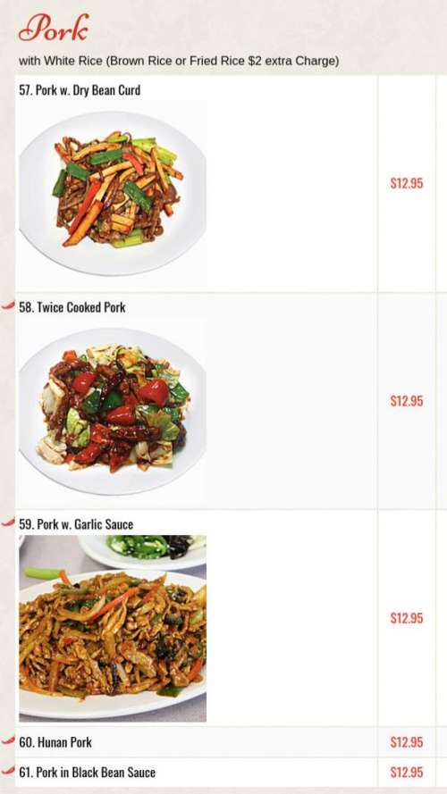 China Village menu in Vienna, Virginia, USA