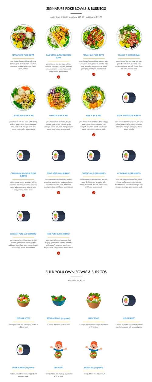 Hanaya Poke SLC menu in Salt Lake City, Utah, USA