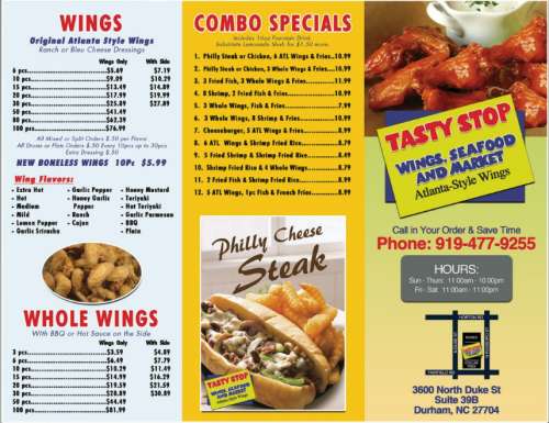 Tasty Stop menu in Durham, North Carolina, USA