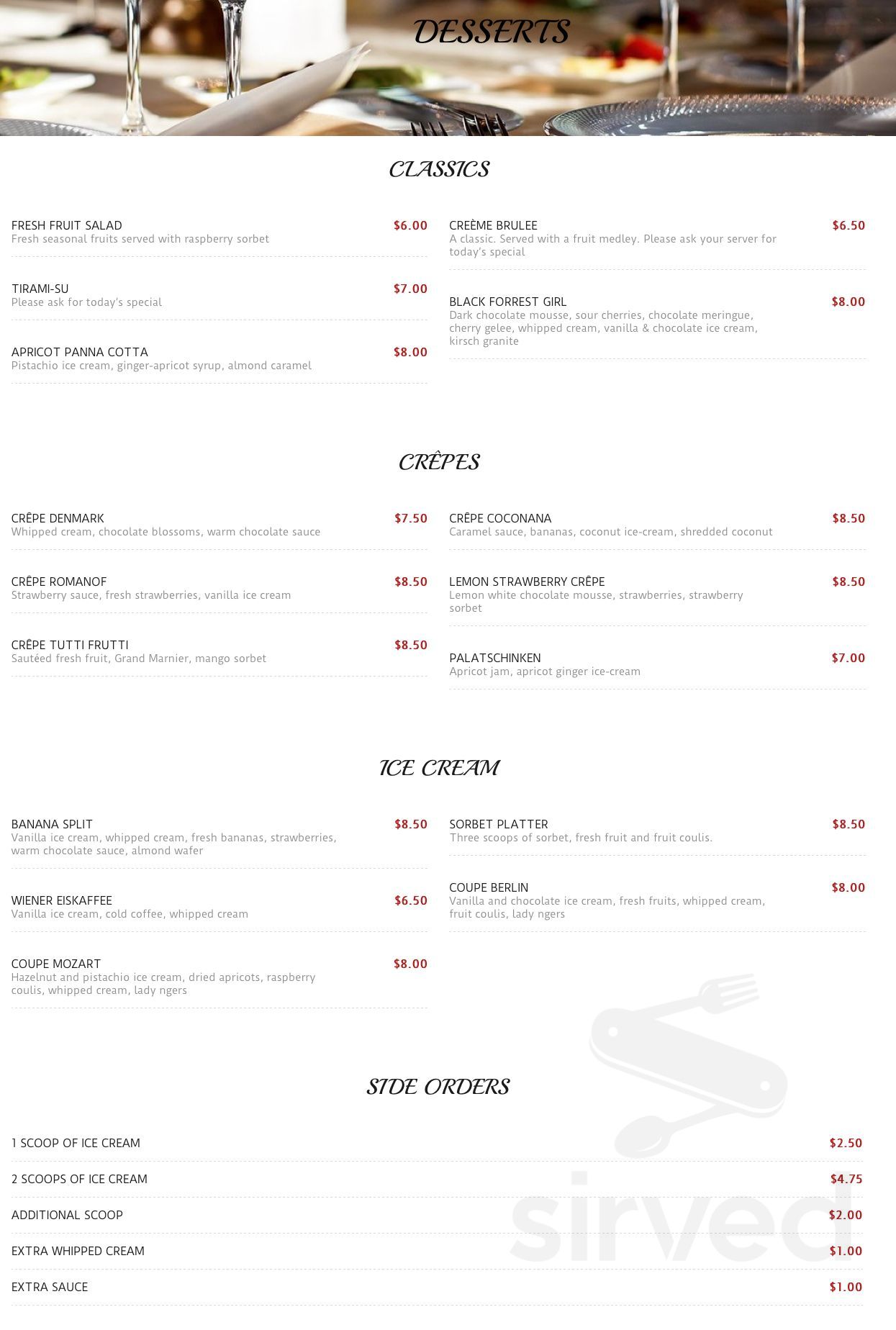 The Apricot Tree Cafe menu in Mississauga, Ontario, Canada