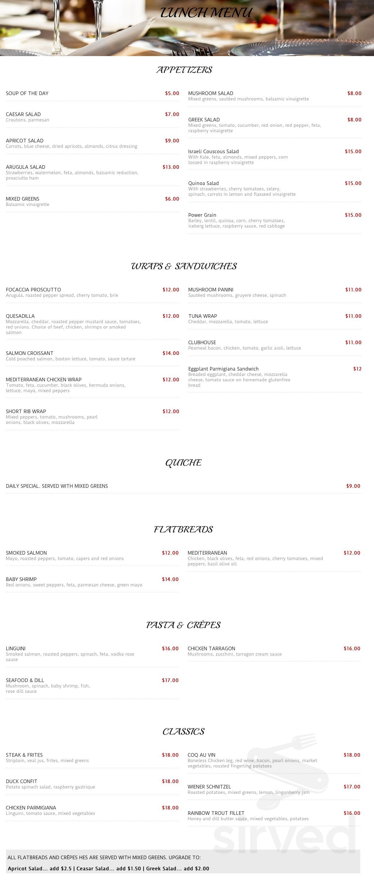 The Apricot Tree Cafe menu in Mississauga, Ontario, Canada