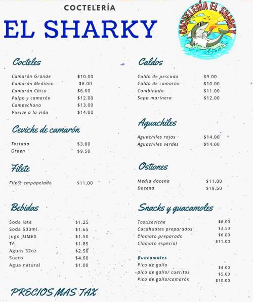 Coctelería El Sharky menu in Socorro, Texas, USA