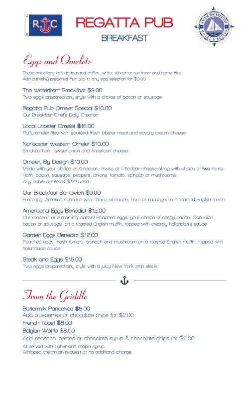 Regatta Pub menu in Salem, Massachusetts, USA