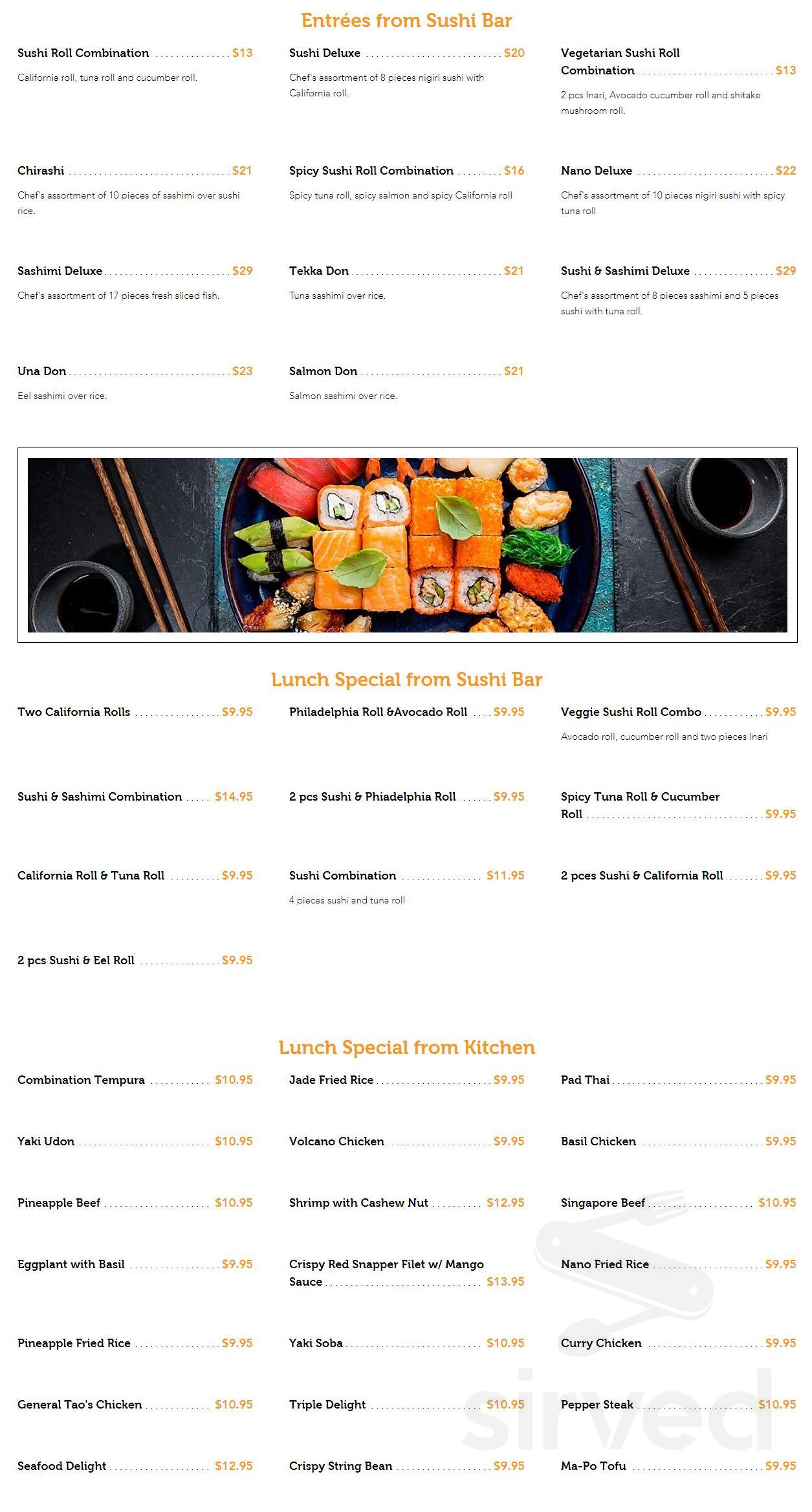 Nano Asian Dining menu in Annapolis, Maryland, USA