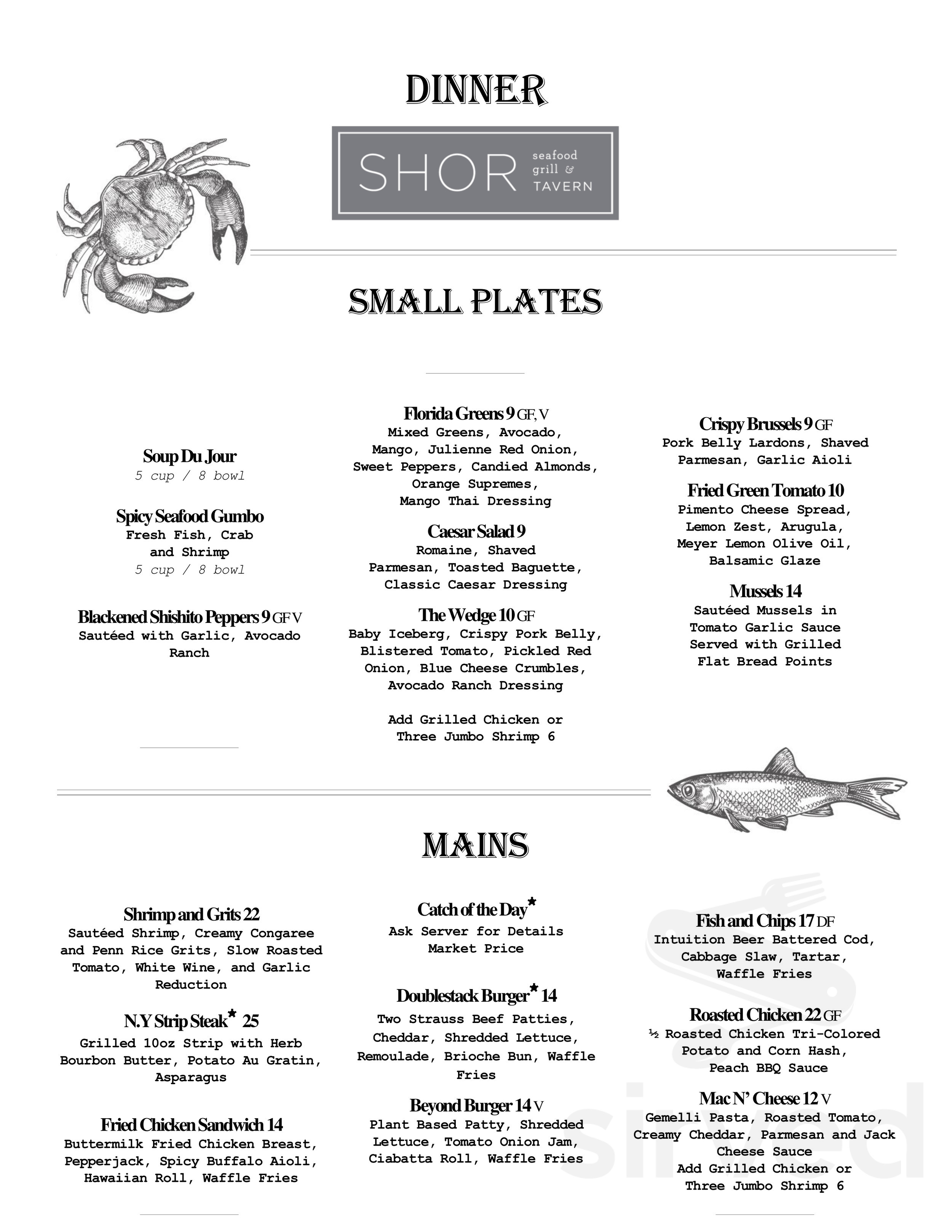 Shor at Hyatt Regency Jacksonville Riverfront menu in Jacksonville ...