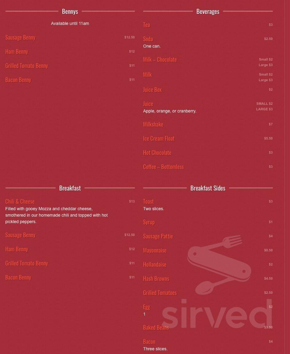 Menu for Hilltop Diner Cafe in Langley, British Columbia, Canada