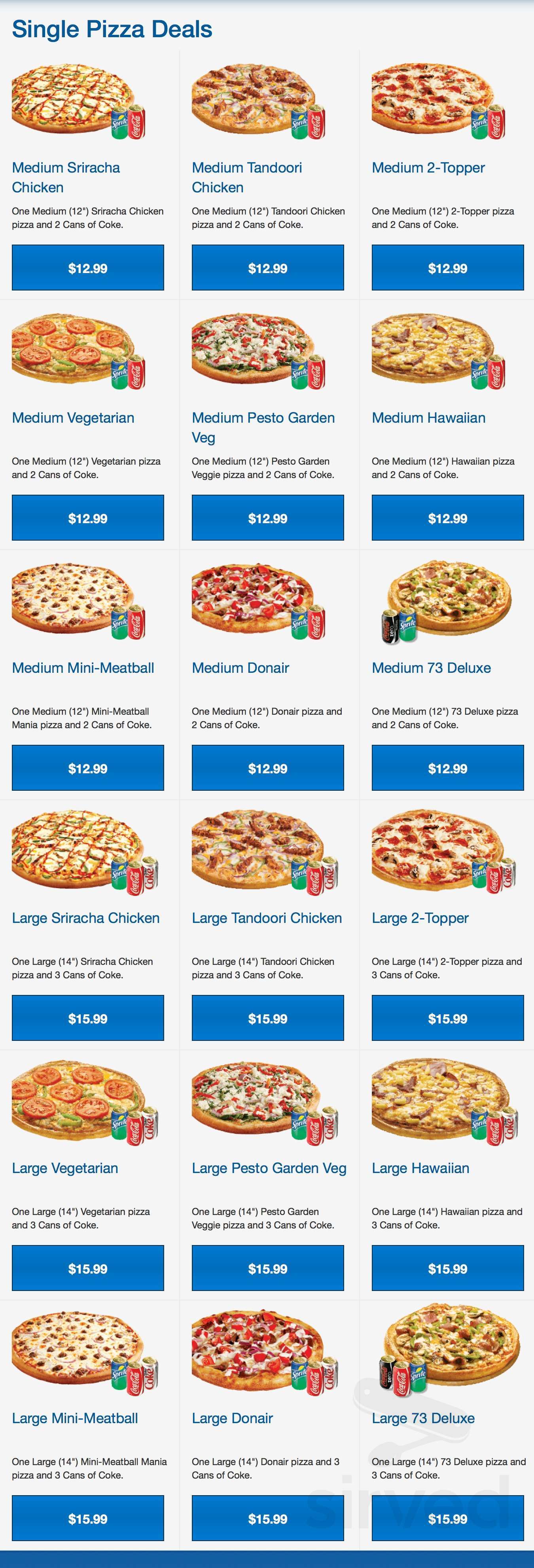 Pizza 73 Menu In Calgary Alberta Canada