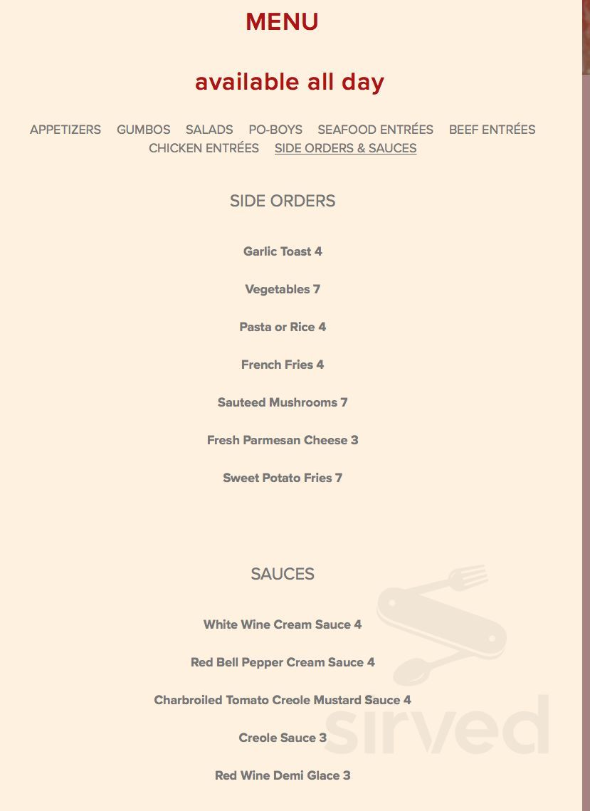 The Cajun House menu in St. Albert, Alberta, Canada