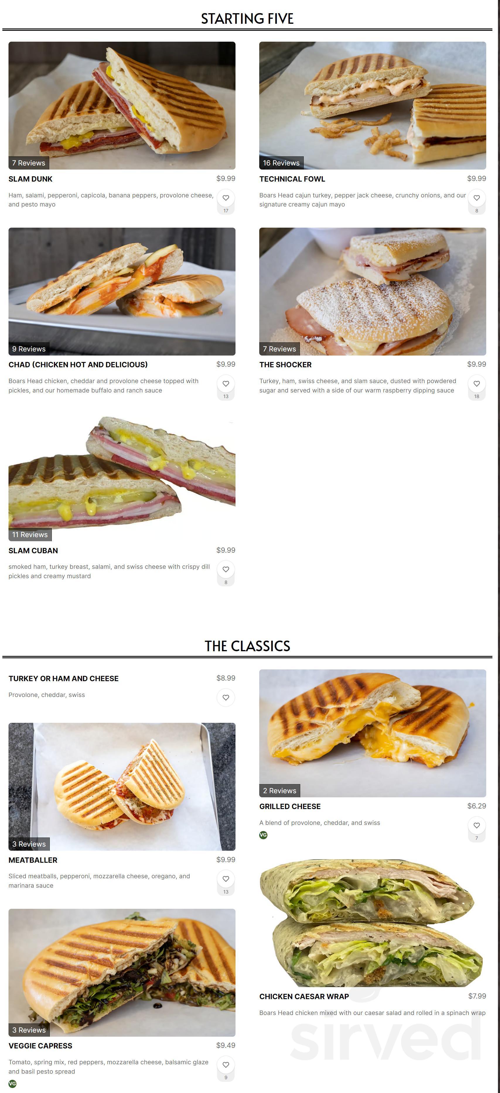 Menu - Oviedo FL's Slam Dunk Sandwiches | Sirved