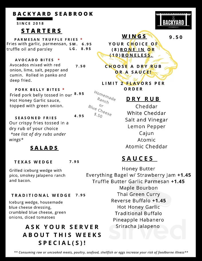 Menu - Seabrook TX's The Backyard | Sirved