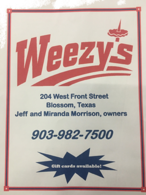 Menu for Weezy's Restaurant in Blossom, TX | Sirved