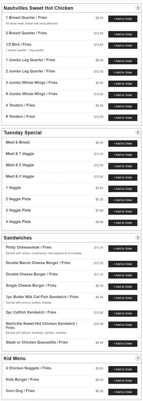 Ramzys Meat & Three menu in Nashville, Tennessee, USA