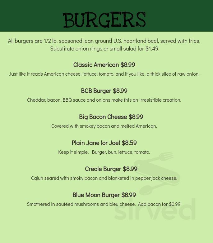 Menu - Coal Center PA's Lagerheads | Sirved