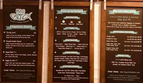 Big Catch Poke menu in Philadelphia, Pennsylvania, USA