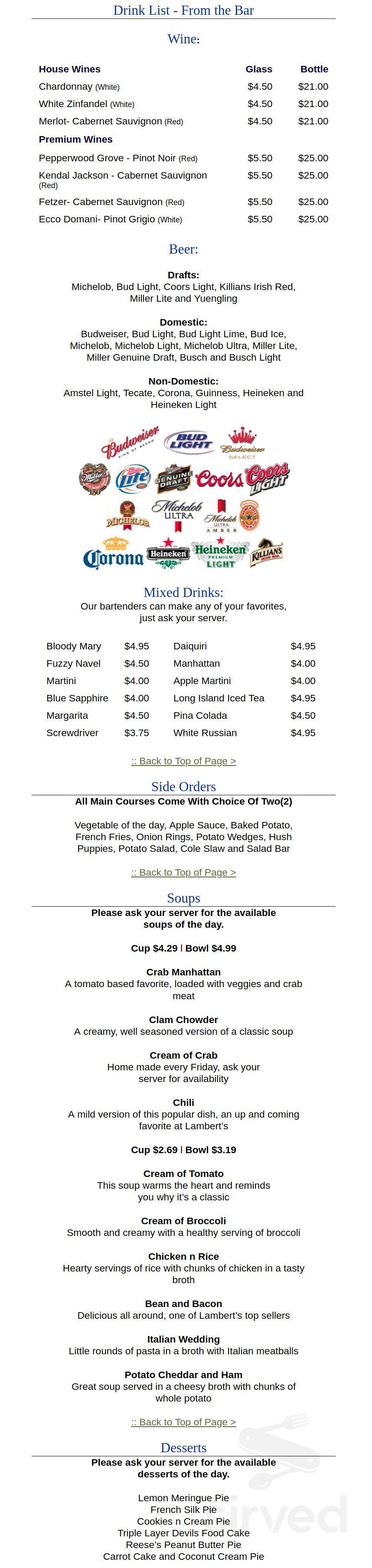 Lambert Seafood menu in Glenn Dale, Maryland, USA