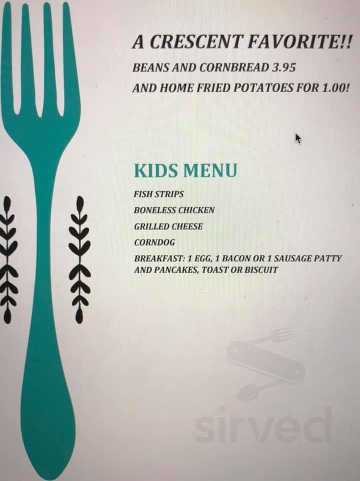 Crescent Cafe menu in Sand Springs, Oklahoma, USA