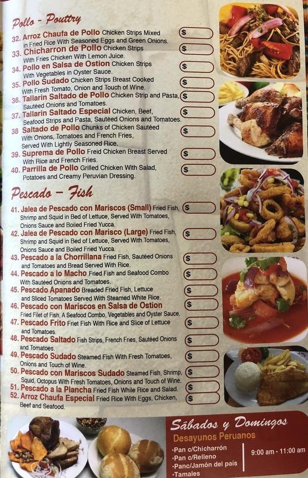Menu - South Gate CA's LOS ANDES PERUVIAN RESTAURANT | Sirved