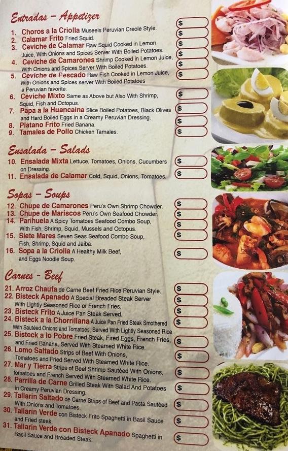 Menu - South Gate CA's LOS ANDES PERUVIAN RESTAURANT | Sirved
