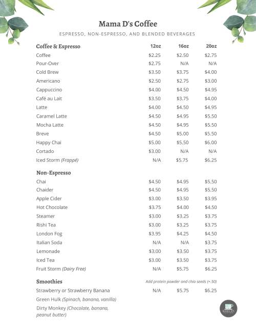 Mama D's Coffee - Waukesha menu in Waukesha, Wisconsin, USA