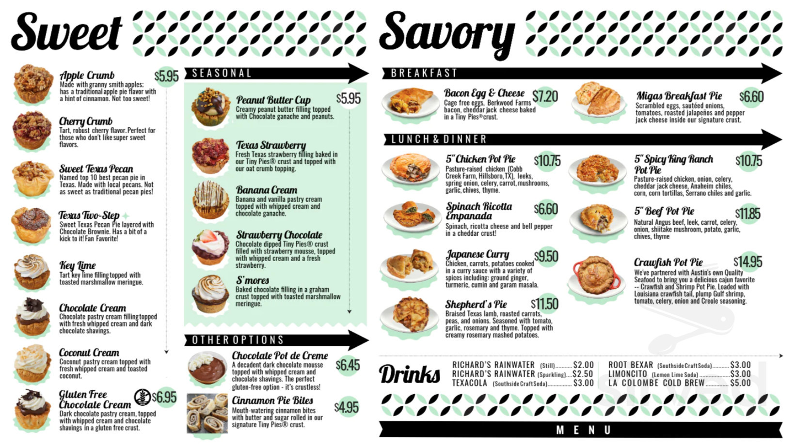 Tiny Pies® menu in Austin, Texas, USA